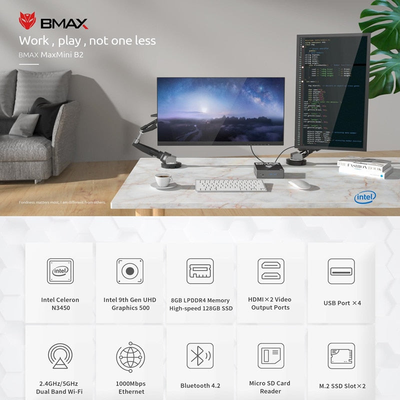 BMAX B2 Mini PC Windows 10 Intel Celeron N3450 8GB LPDDR4 128GB SSD I – Minixpc